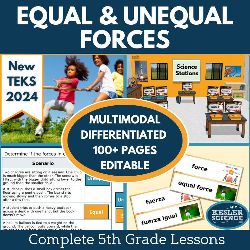 TEKS 5.7A Equal & Unequal Forces Activities for 5th Grade Science
